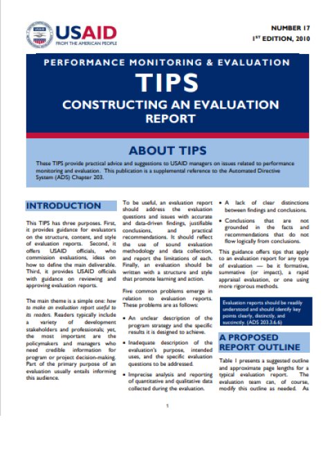 Performance Monitoring & evaluation tips constructing an evaluation report | EvalForEarth